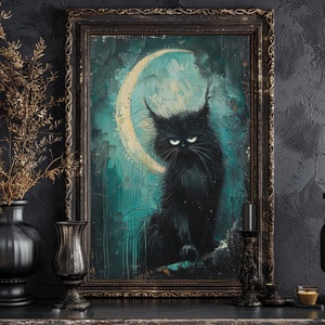 Grumpy Cat Under the Moon Wall Art Print Dark Art Painting Perfect for ...