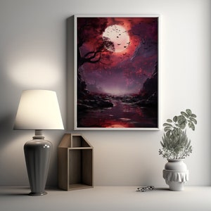 Crimson Blood Moon Art Print Fantasy Landscape Painting - Etsy