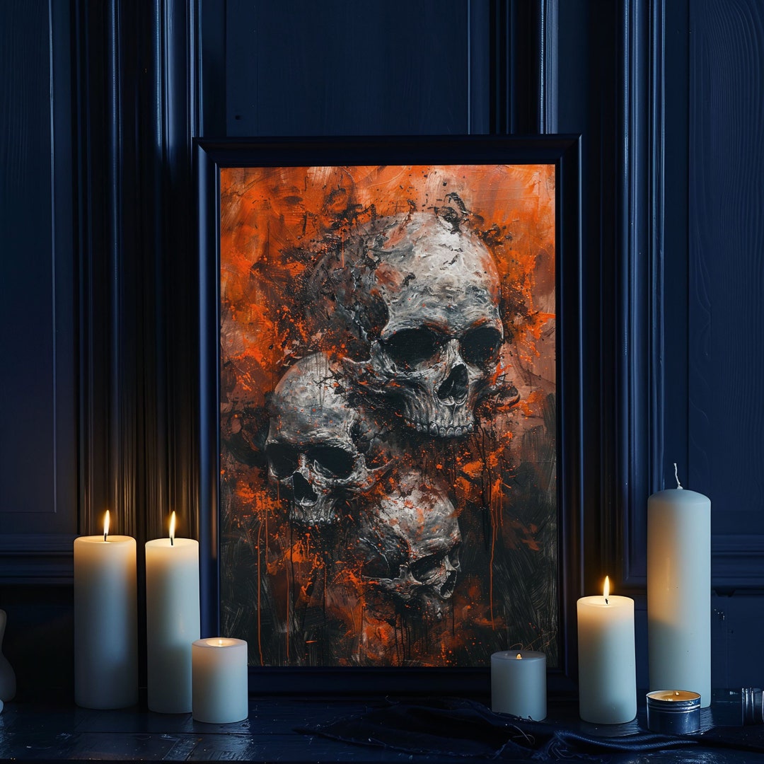 Fire Skull Art Print - Dark Art Painting - Perfect for Victorian Art ...