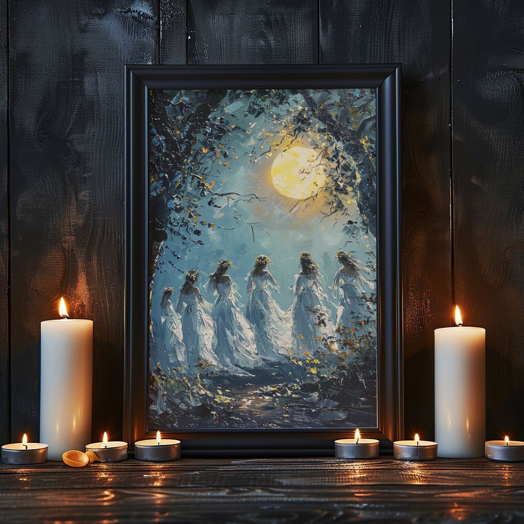 Witches Convene Moon Ritual Wall Art Print - Halloween Decoration ...