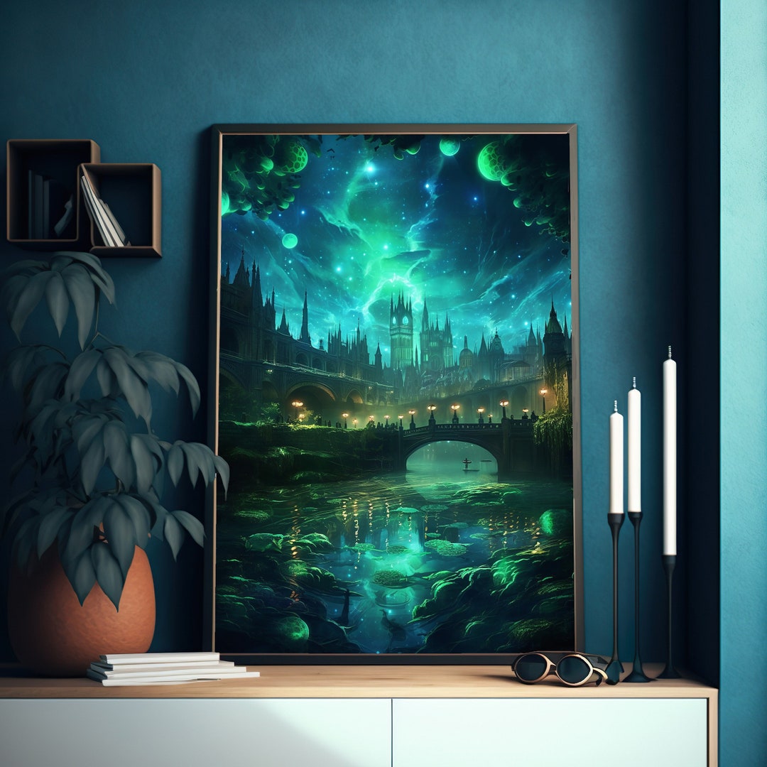 Fantasy London Cityscape Art Print | Shimmering London Night | Gothic ...