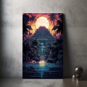 Aztec Pyramid Beside A River Canvas Art | Ancient Civilization in ...