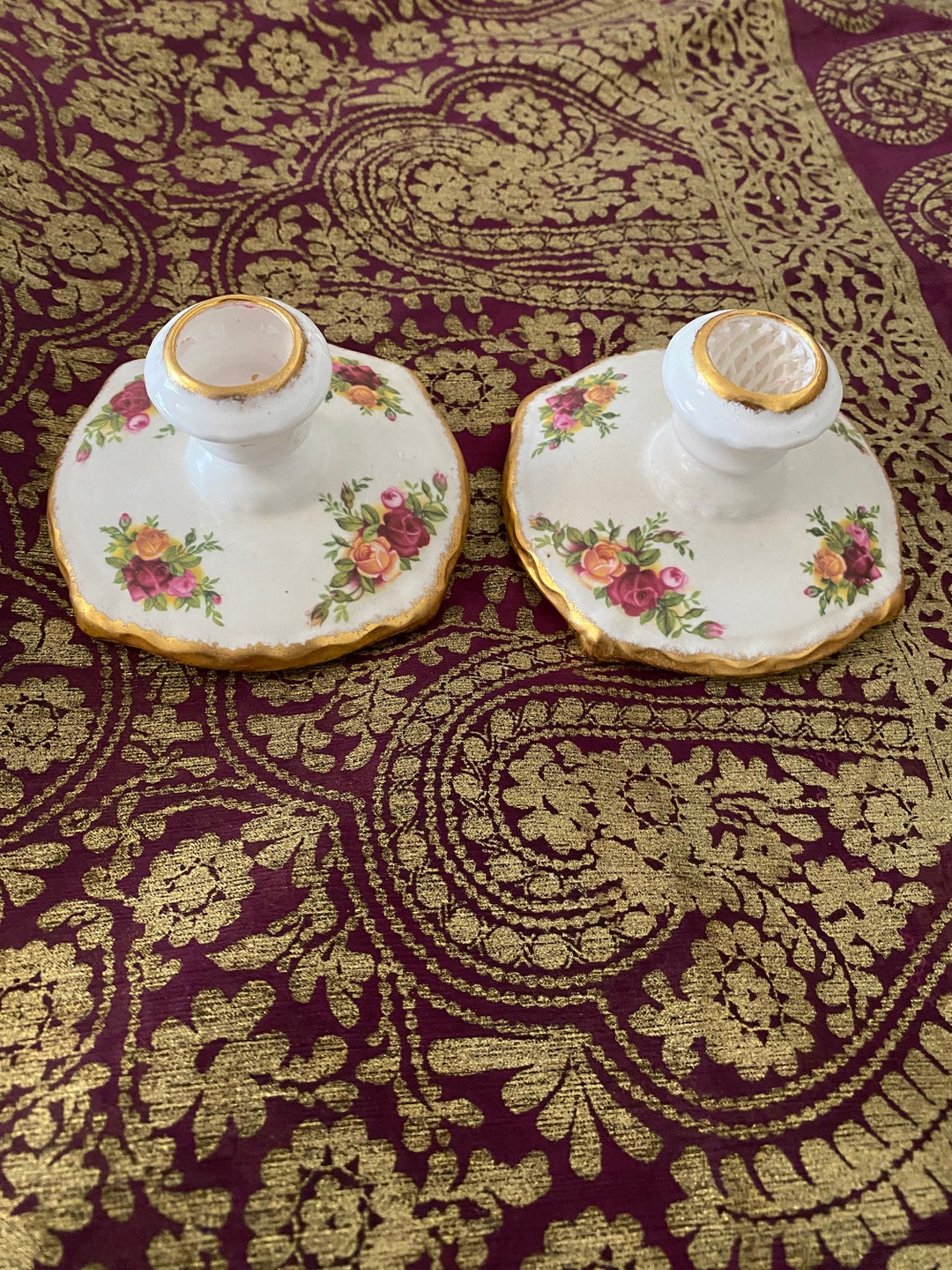 Royal Albert Old Country Roses Candle Holders X2 English Bone China ...