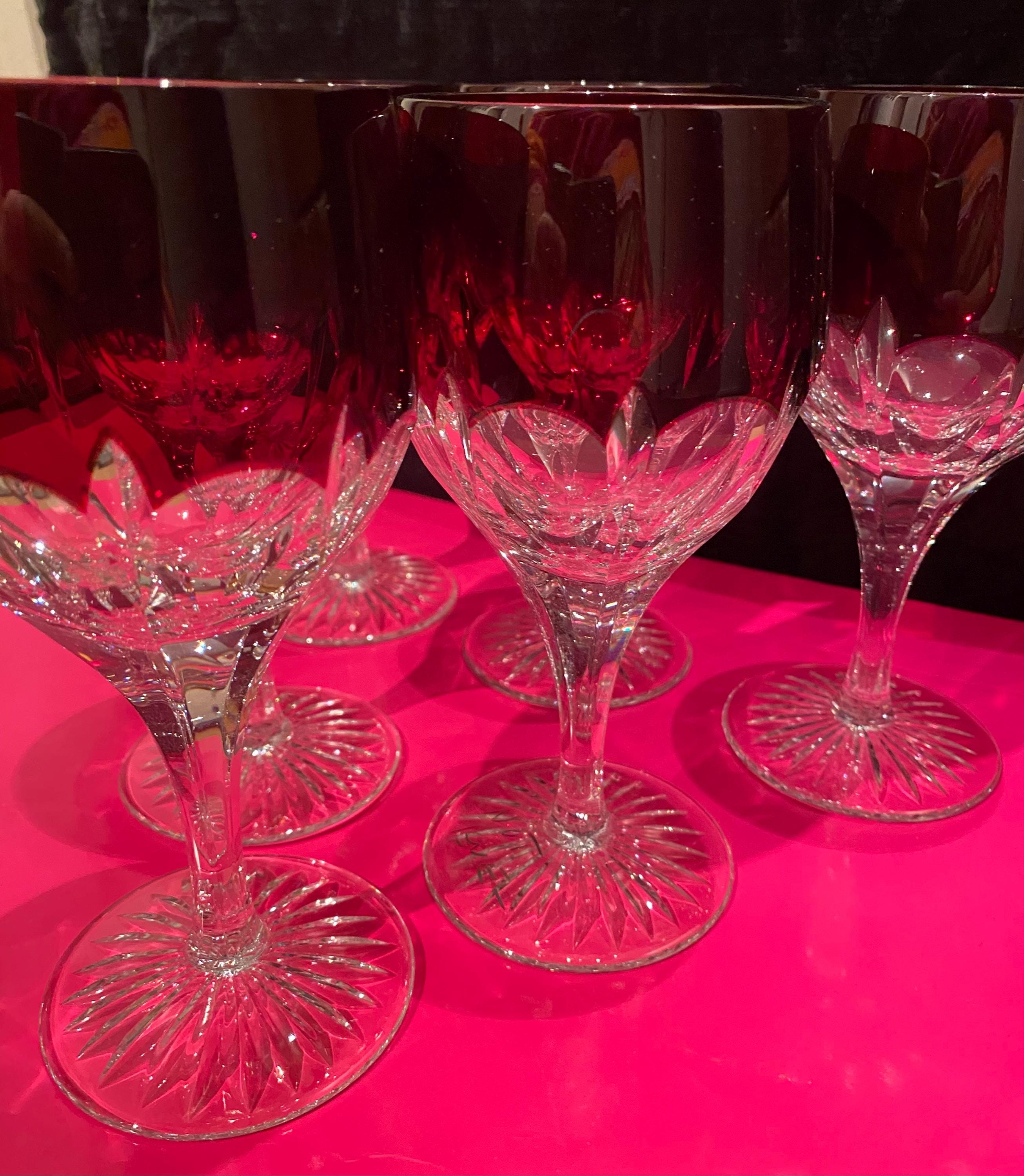 DE LAMERIE Fine Bone China Lead Crystal Dark Red Set of Six Red Wine ...