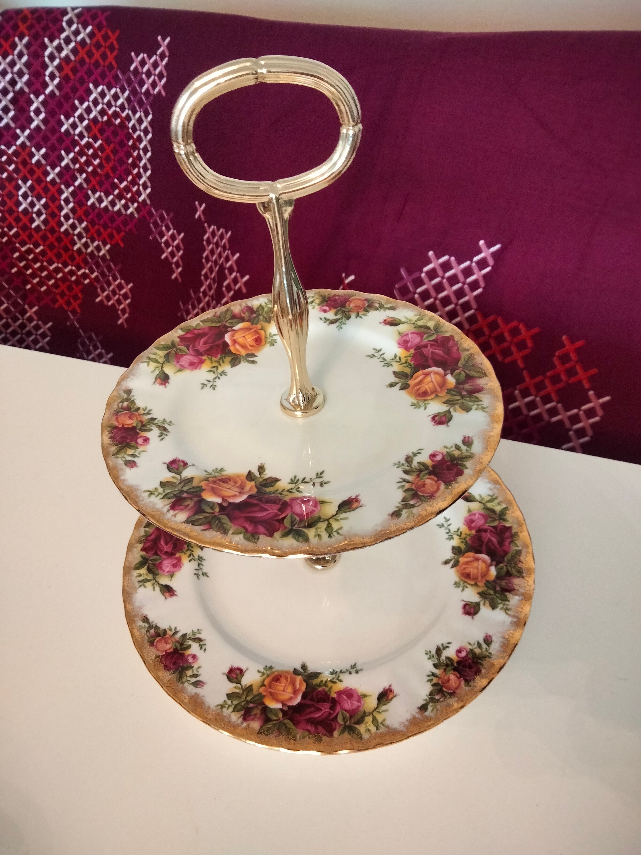 Royal Albert Country Roses 2 Tier Cake Stand First Stamped England VG ...