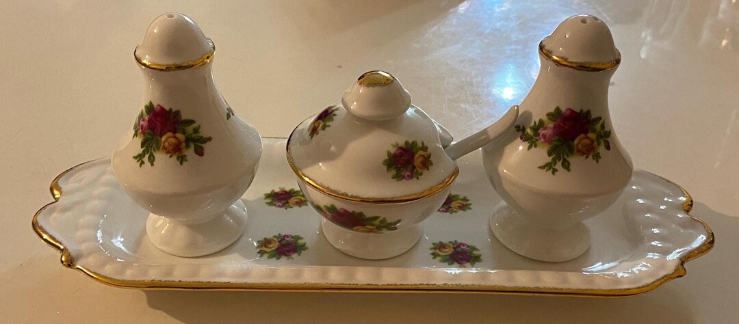 Royal Albert Old Country Roses Condiment Set With Tray Including Salt ...