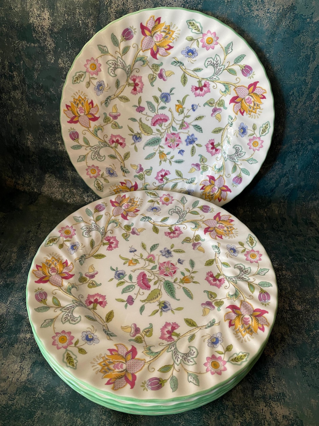 Minton - Haddon Hall - Green Edge - 27cms Dinner Plate - Preowned ...