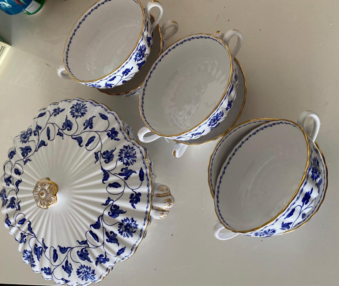 Spode Colonel Blue Lidded Tureen and Soup Coups X6 - Etsy UK