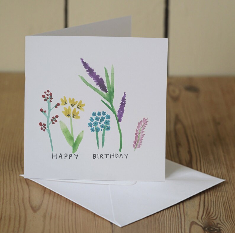 Hand Painted Watercolor Flowers Birthday Card - Etsy
