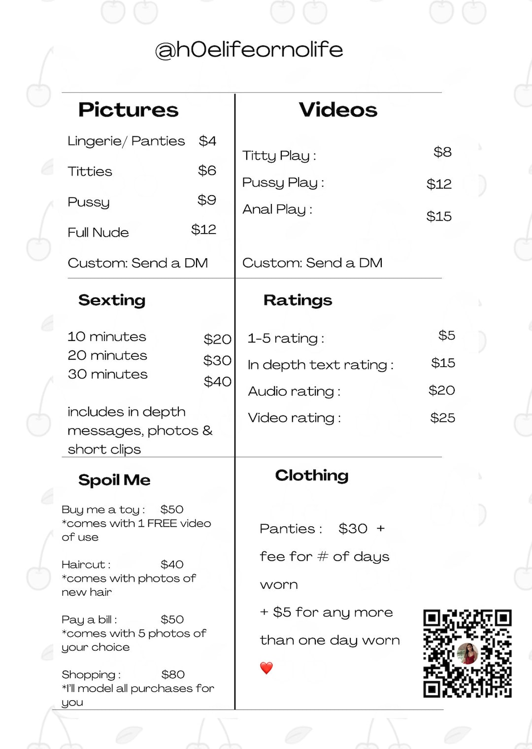 Onlyfans Tip Menu, Editable Template, Digital Download - Etsy