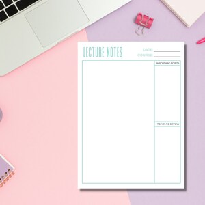 Lecture Notes Template, Printable Lecture Notes, Note Taking Template ...