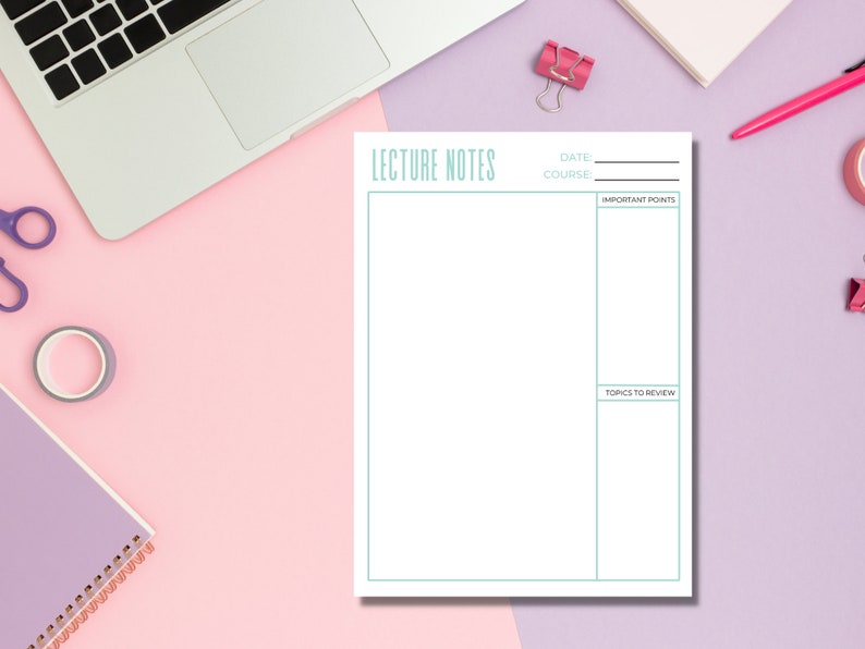 Lecture Notes Template, Printable Lecture Notes, Note Taking Template ...
