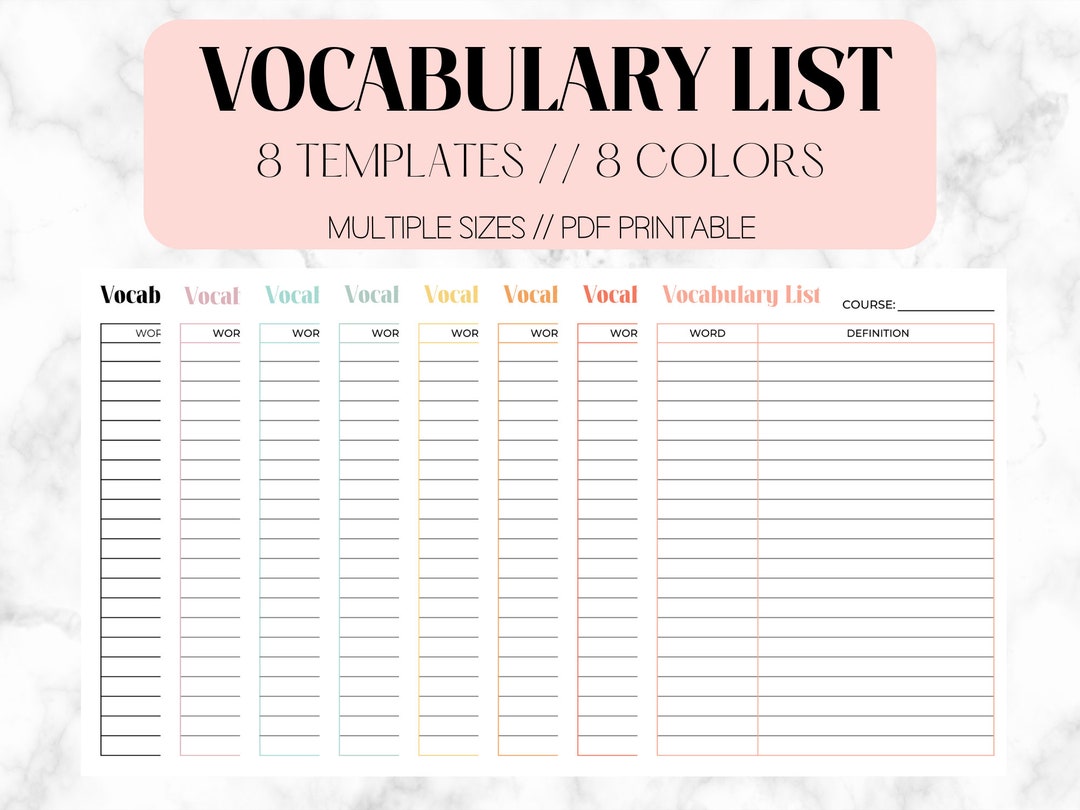Vocabulary List Worksheet, Vocabulary List Template, Vocab List ...