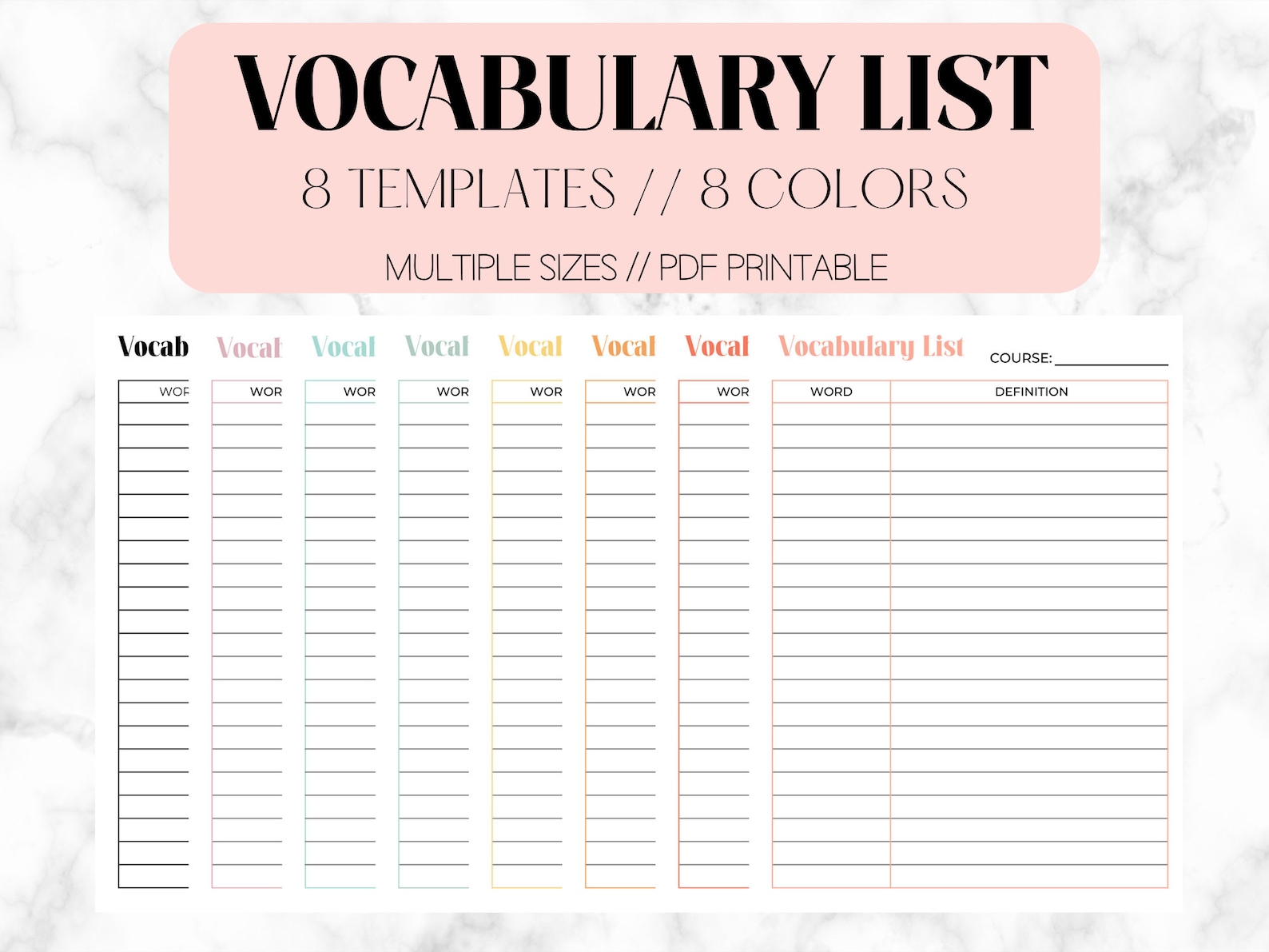 Vocabulary List Worksheet, Vocabulary List Template, Vocab List ...