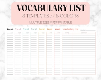 VOCABULARY WORKSHEET and Tracker List Printable Perfect - Etsy