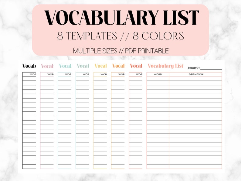 Vocabulary List Worksheet, Vocabulary List Template, Vocab List ...