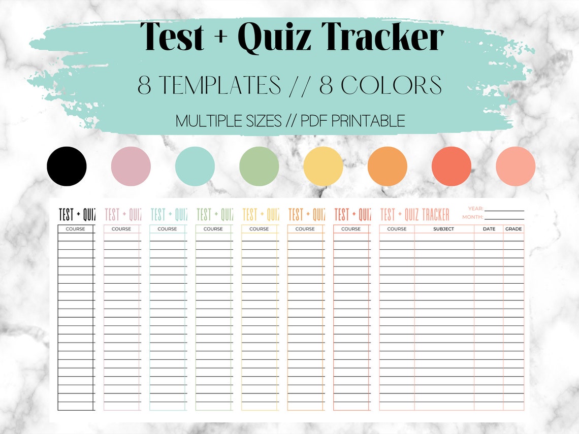 Test and Quiz Tracker Template, Test Planner, Quiz Planner,test and ...