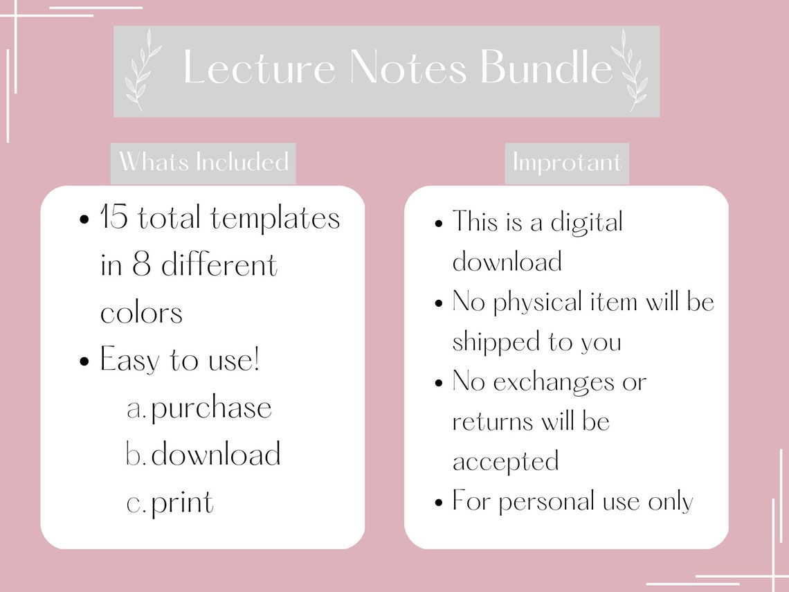 Lecture Notes Template, Printable Lecture Notes, Note Taking Template ...