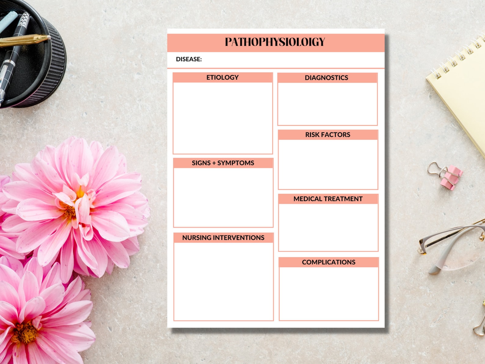 Pathophysiology Template,printable Nursing Student Pathophys Template ...