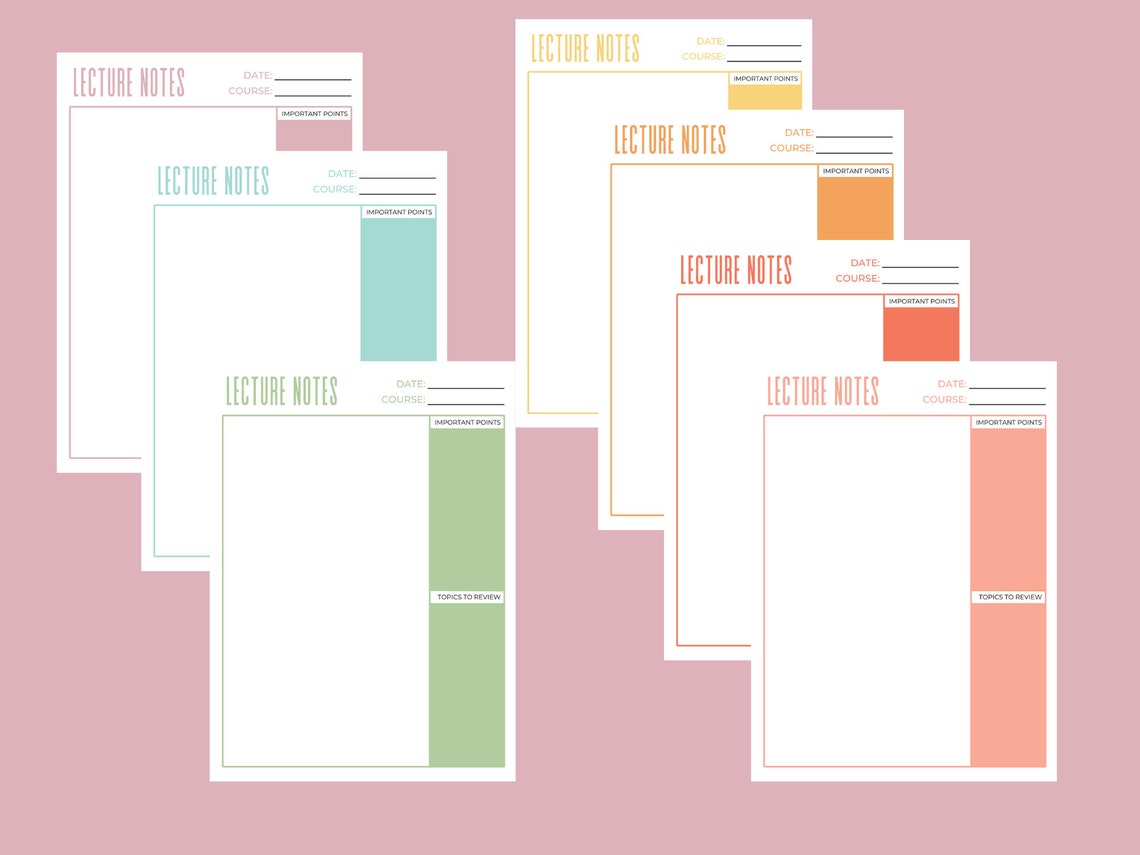 Lecture Notes Template, Printable Lecture Notes, Note Taking Template ...
