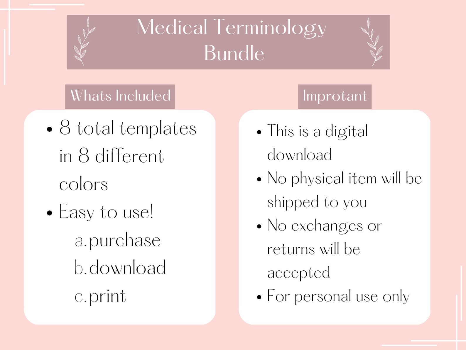 Medical Terminology List, Medical Terminology Study Note, Printable ...