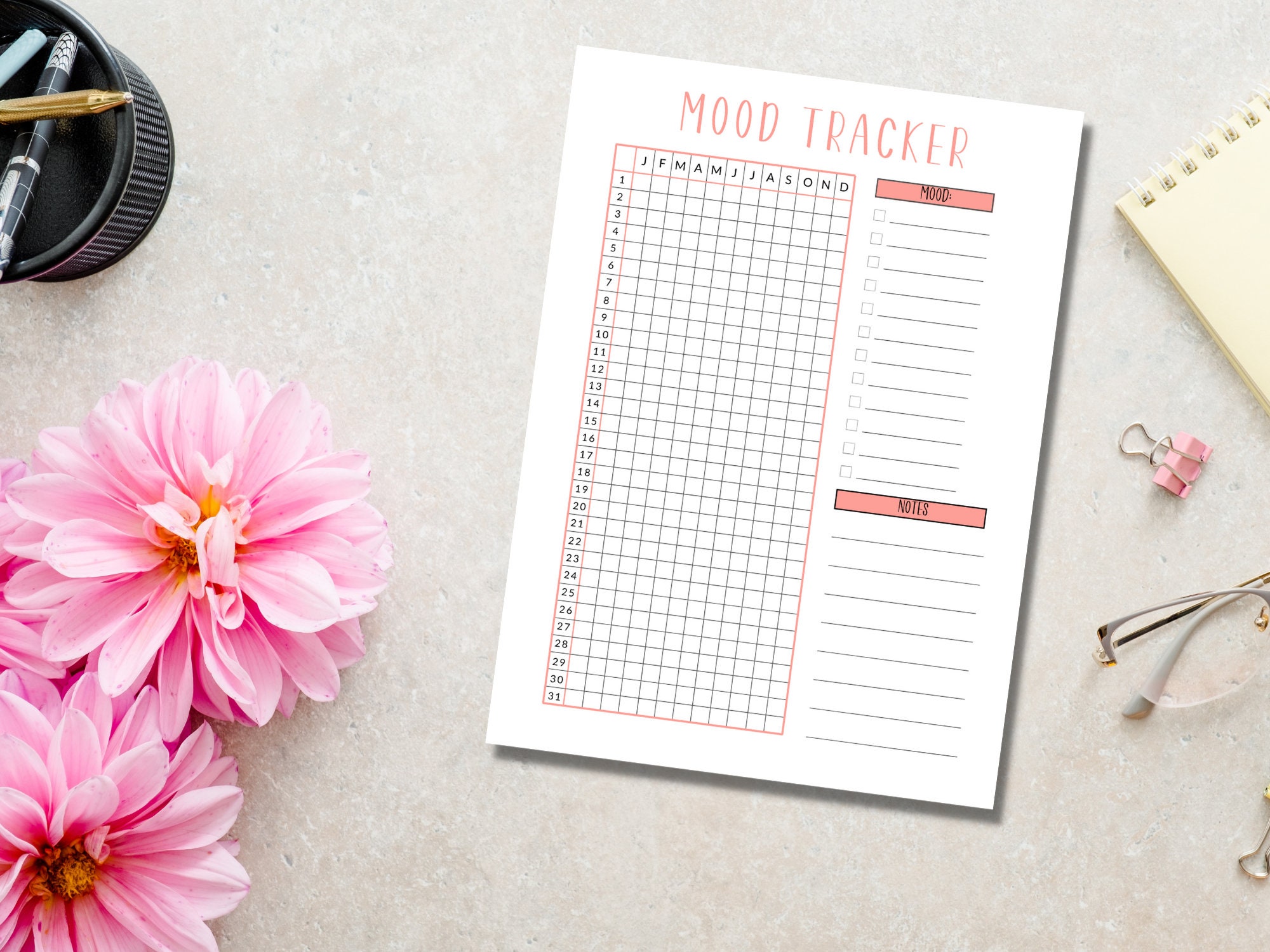 Mood Tracker Printable, Annual Mood Tracker Templates, Printable Mood ...