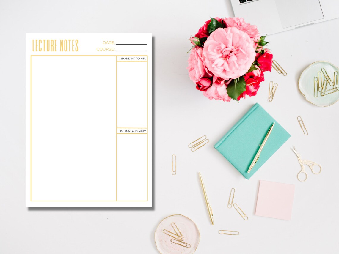 Lecture Notes Template, Printable Lecture Notes, Note Taking Template ...