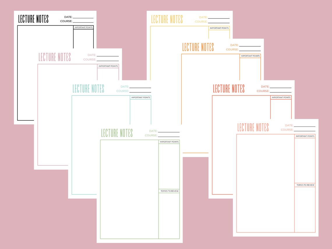 Lecture Notes Template, Printable Lecture Notes, Note Taking Template ...