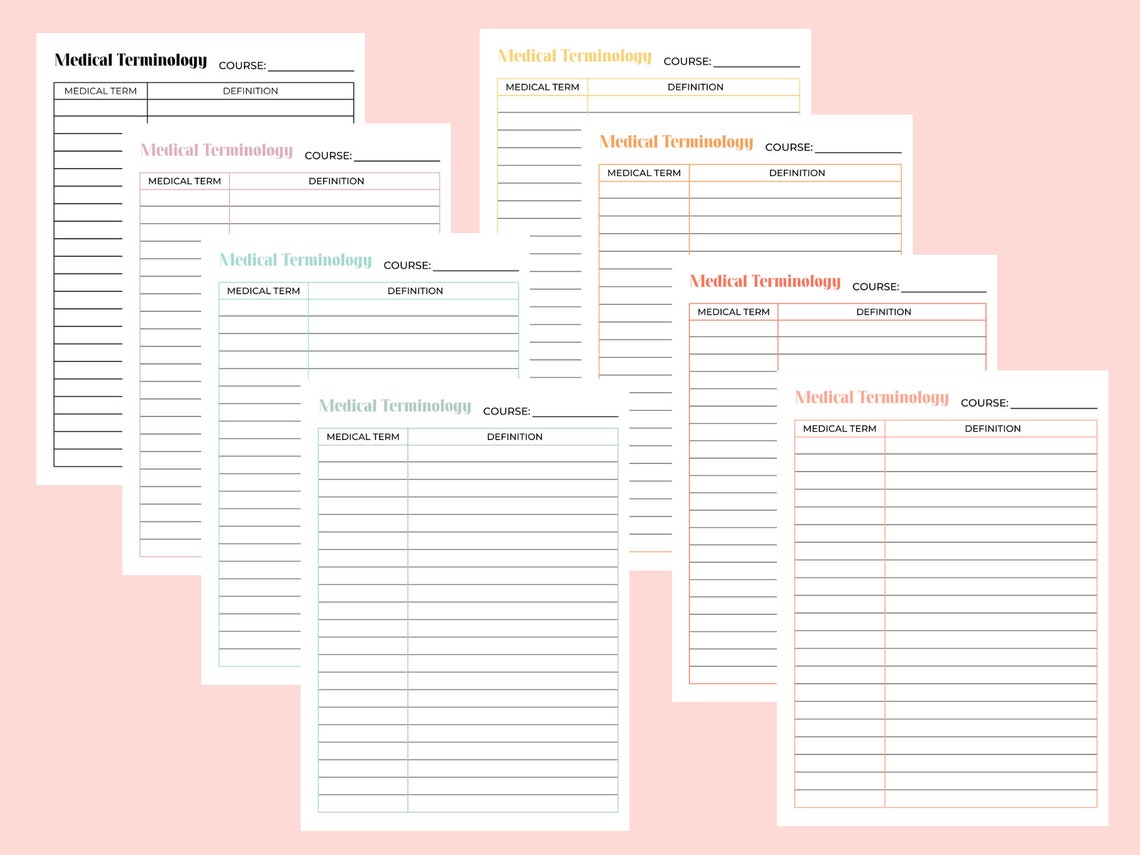 Medical Terminology List, Medical Terminology Study Note, Printable ...