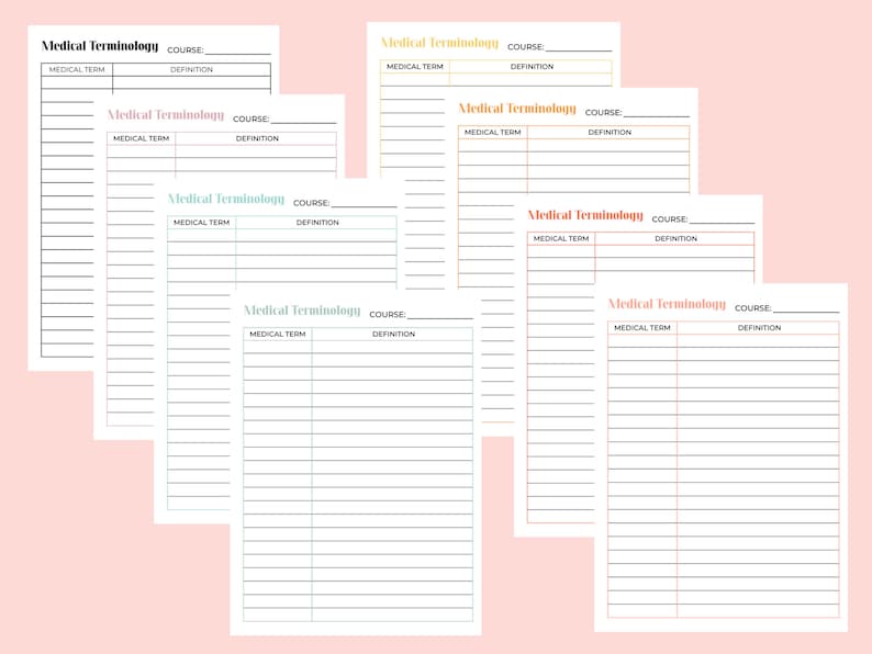 Medical Terminology List, Medical Terminology Study Note, Printable ...