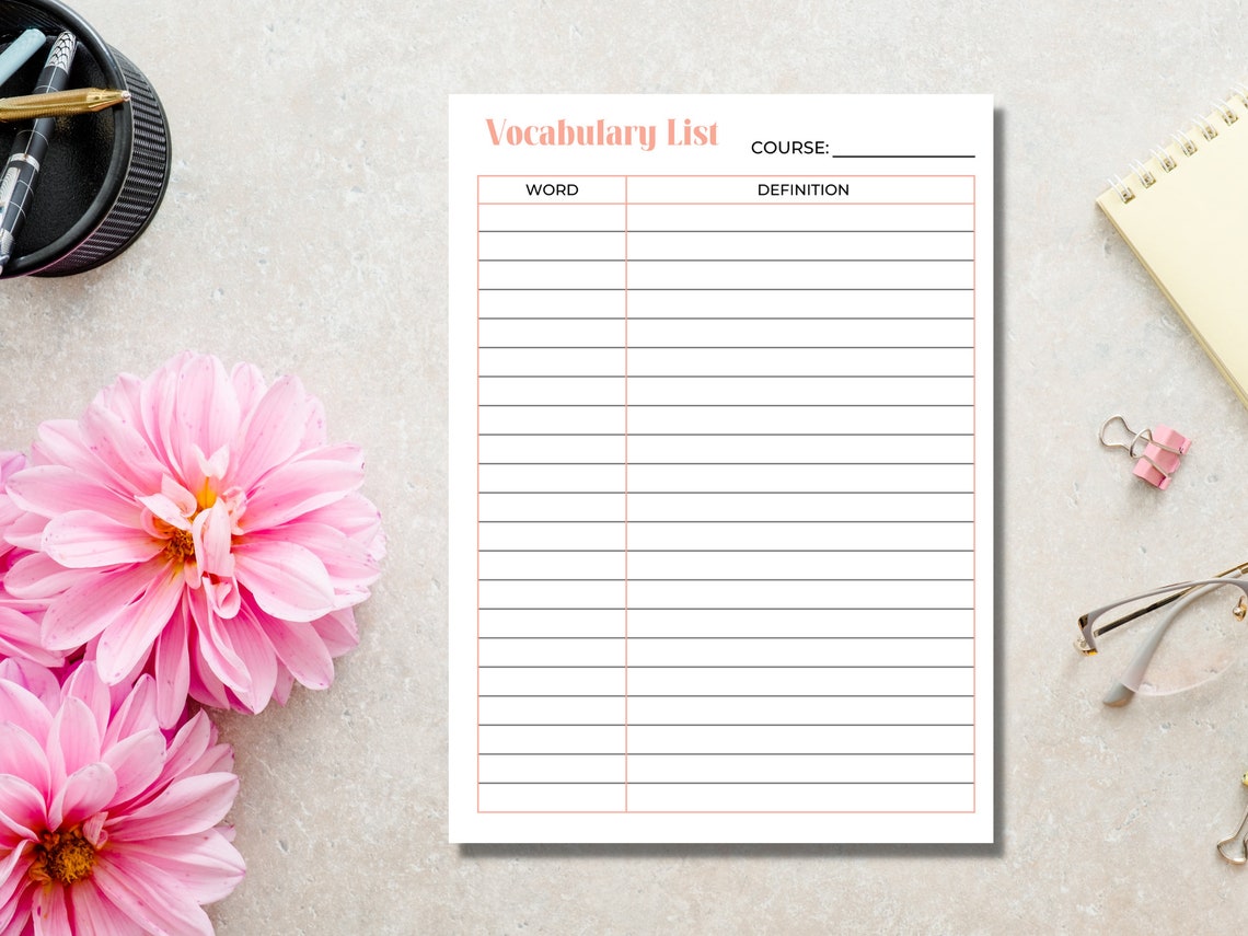 Vocabulary List Worksheet, Vocabulary List Template, Vocab List ...