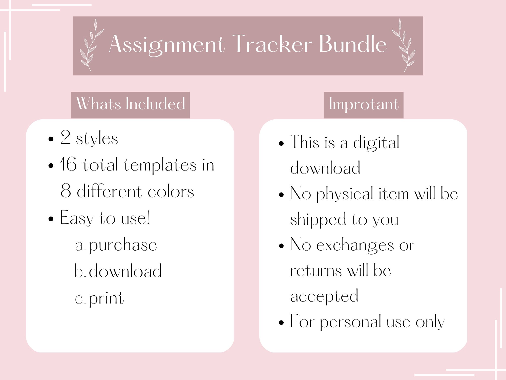 Assignment Tracker Template, Assignment Planner, Homework Planner ...