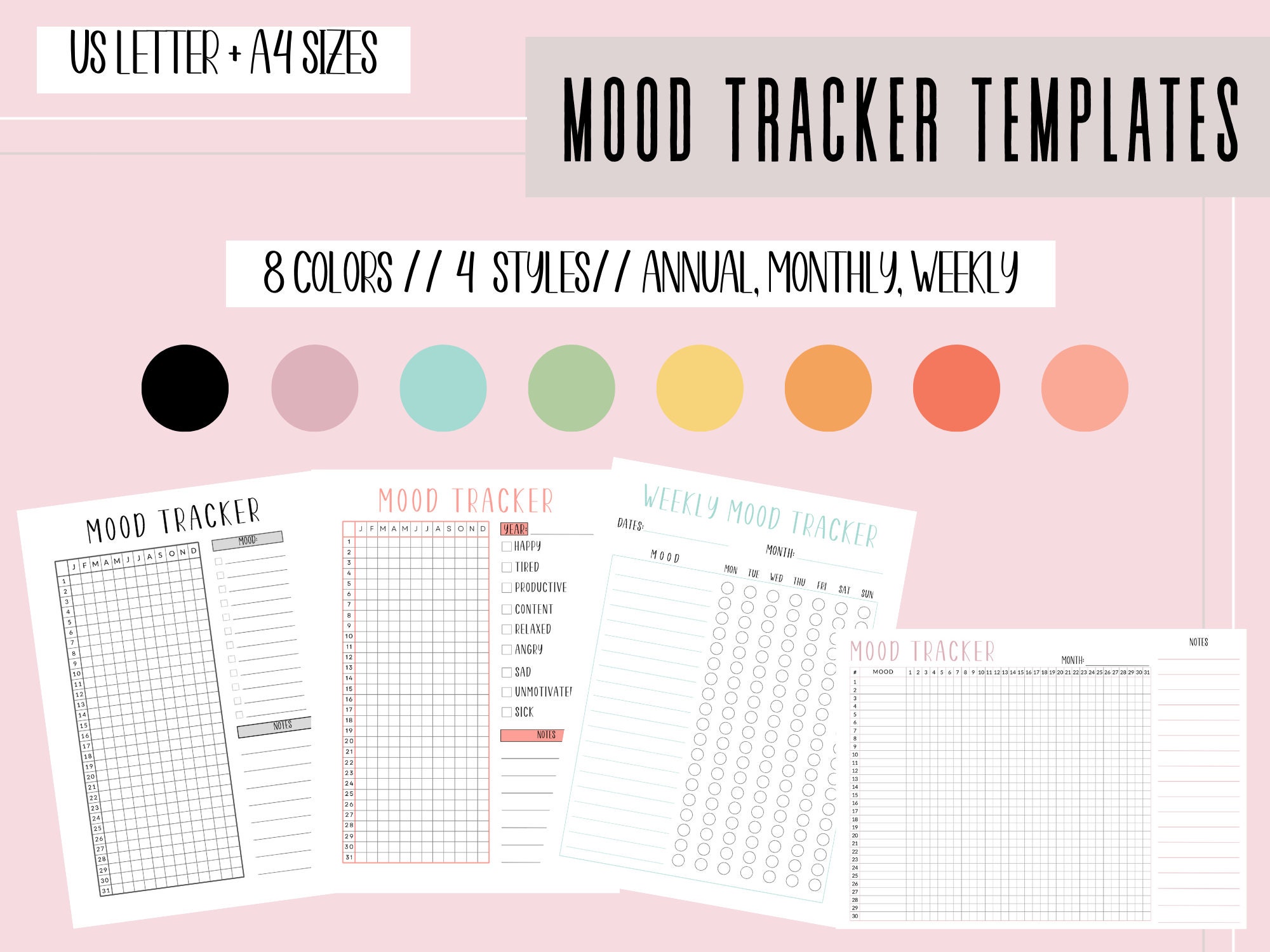 Mood Tracker Printable, Annual Mood Tracker Templates, Printable Mood ...