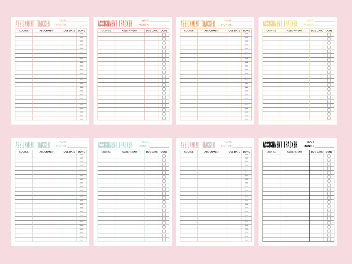 Assignment Tracker Template, Assignment Planner, Homework Planner ...