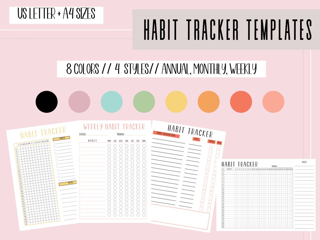 Yearly Habit Tracker, Monthly Habit Tracker Journal, Weekly Habit Log ...