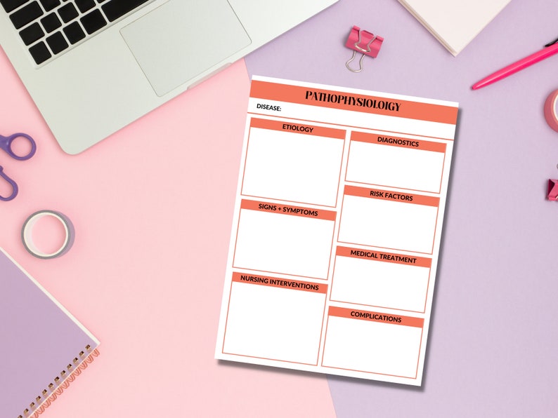 Pathophysiology Template,printable Nursing Student Pathophys Template ...