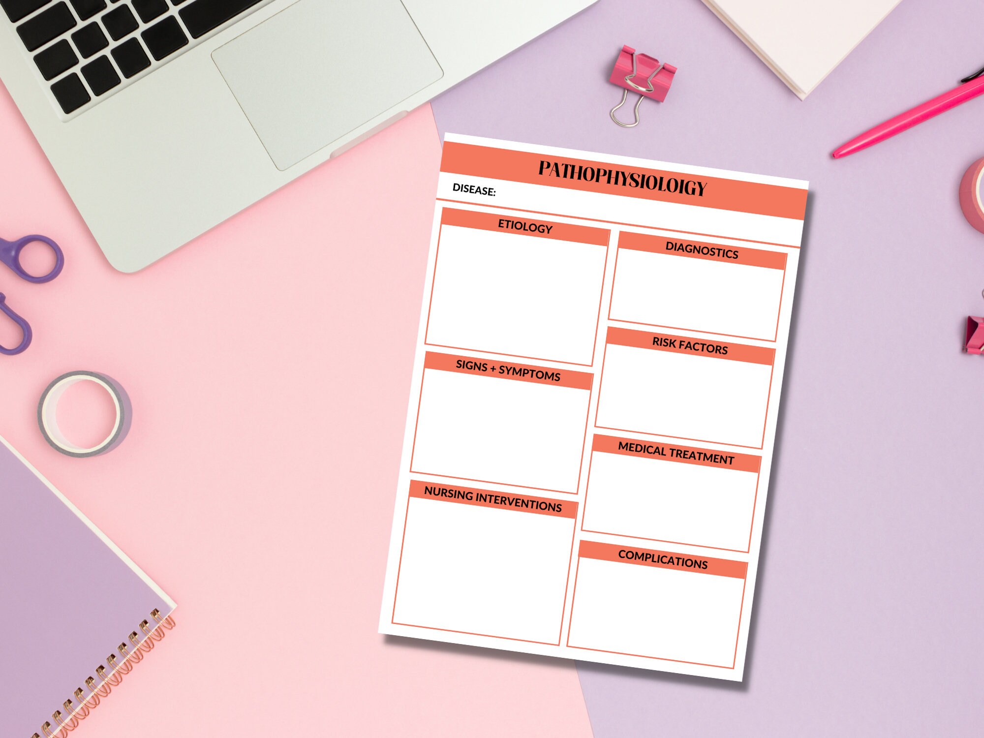 Pathophysiology Template,printable Nursing Student Pathophys Template ...