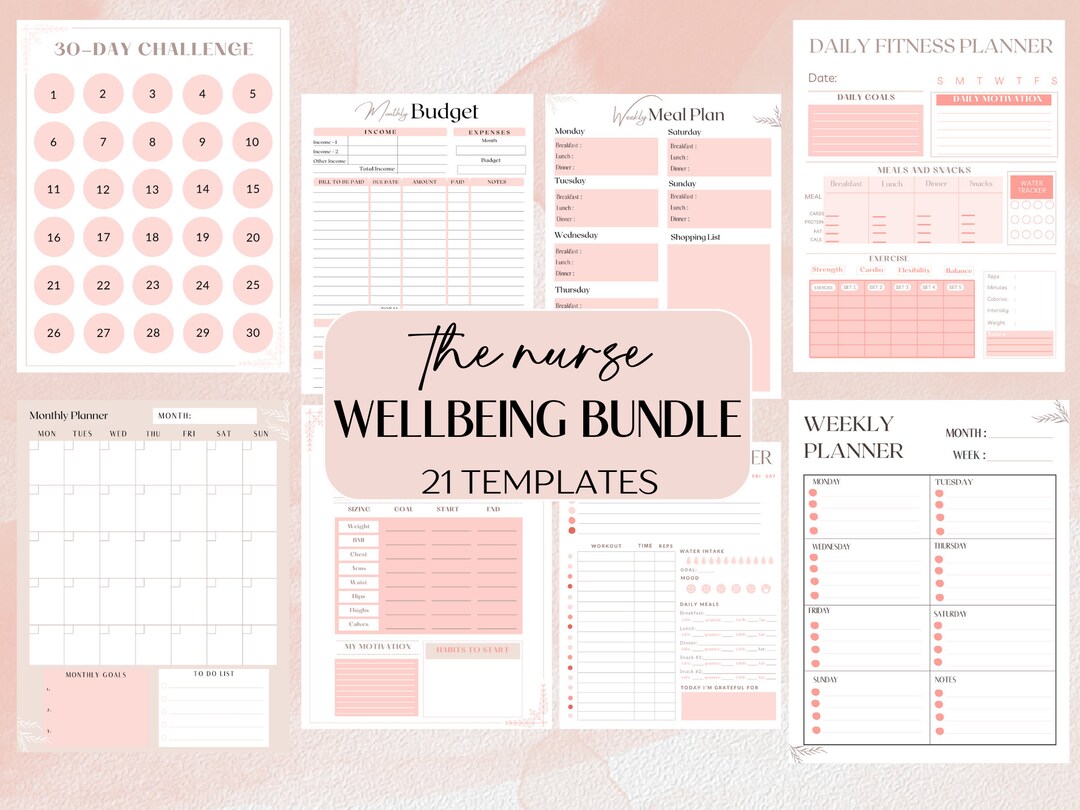 Nurse Wellness Planner Bundle, Nurse Fitness Tracker, Grocery List ...