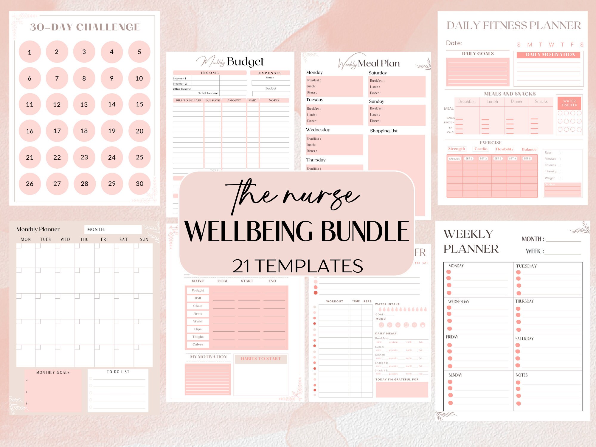 Nurse Wellness Planner Bundle, Nurse Fitness Tracker, Grocery List ...