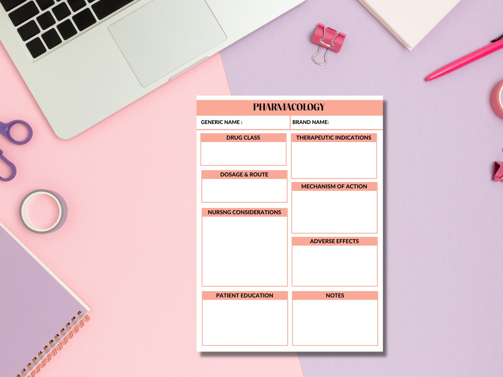 Pharmacology Template, Printable Nursing Student Pharmacology, Nursing ...