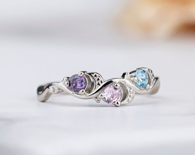 Birthstones Ring 3 Stone Ring Personalize Birthstone Gift for Mom 925 ...