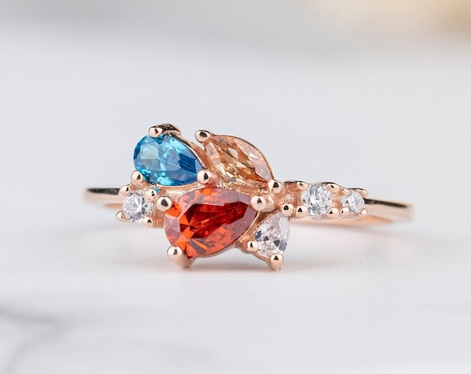 New Mother's Stackable Ring 1, 2 or 3 Princess-cut Birthstones Sterling ...