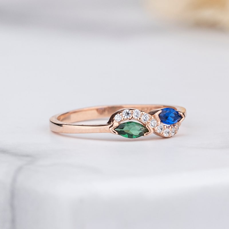 Double Stone 14k Gold Ring - Etsy