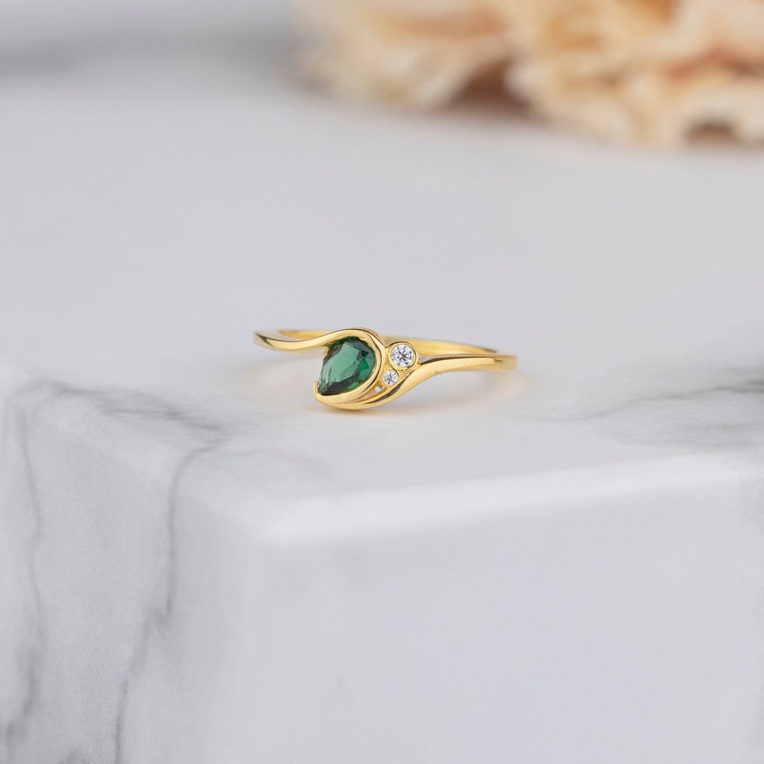 Slant Pear Ring, Water Drop Birthstones Ring, Personalized Gift ...