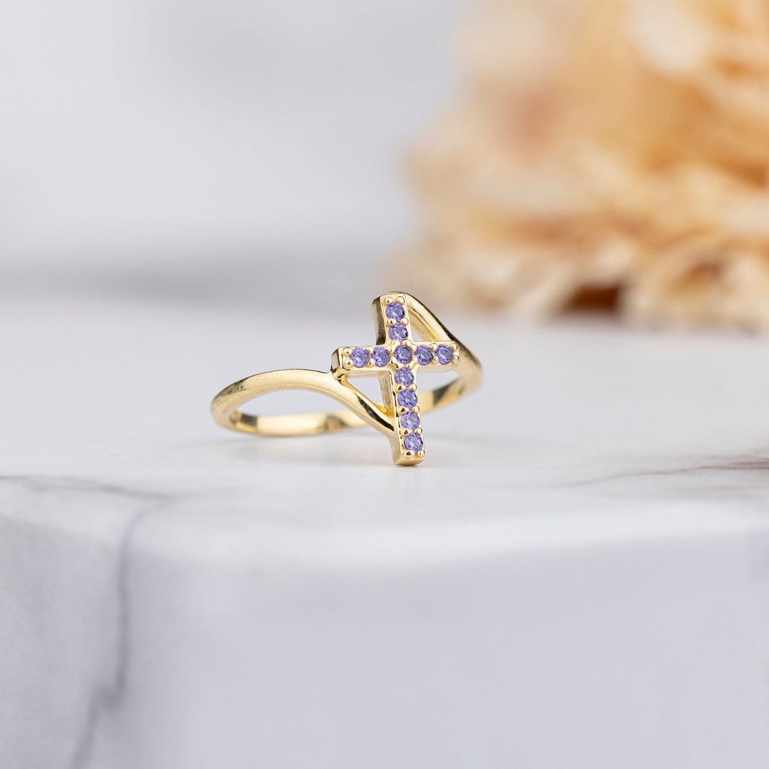 Birthstone Cross Ring, Personalized Cross Ring, Handmade Jewelry ...