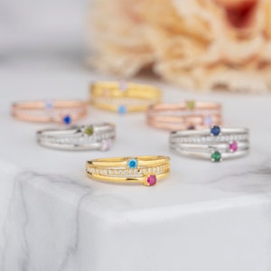 Selectable 2 3 Birthstones Ring, Row Personalized Ring, Handmade ...