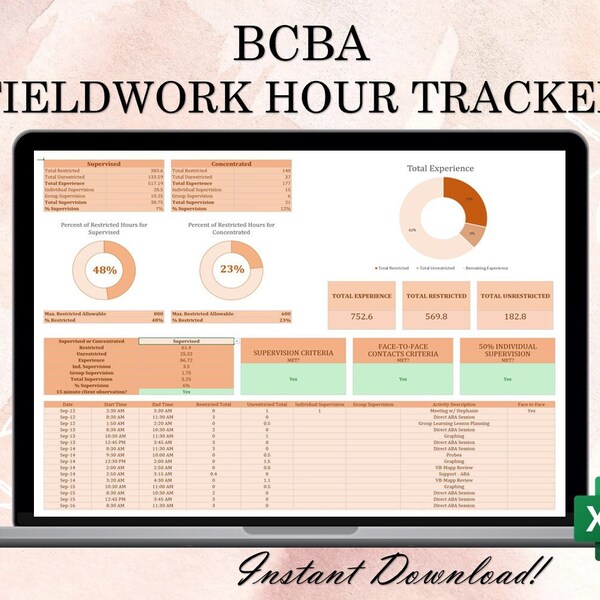 Bcba Fieldwork Tracker - Etsy