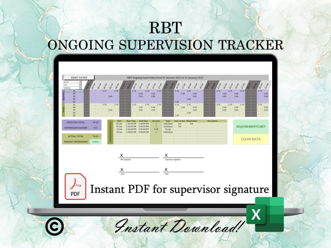RBT (registered Behavior Technician) Ongoing Supervision Tracker - Etsy
