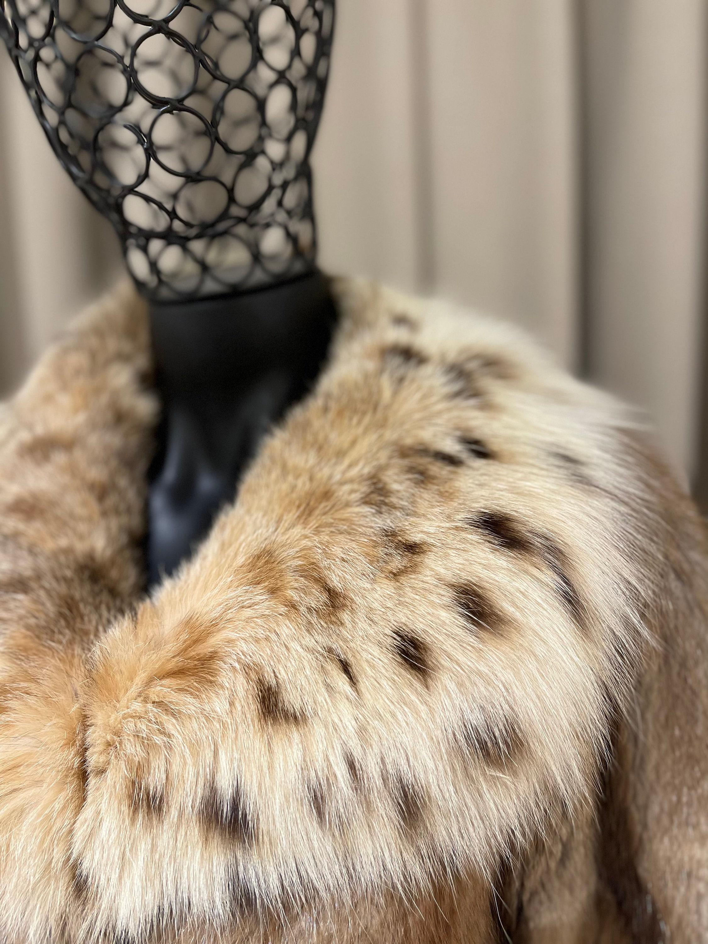 Muskrat Fur Coat Lynx Collar Lynx Fur Coat Real Fur - Etsy