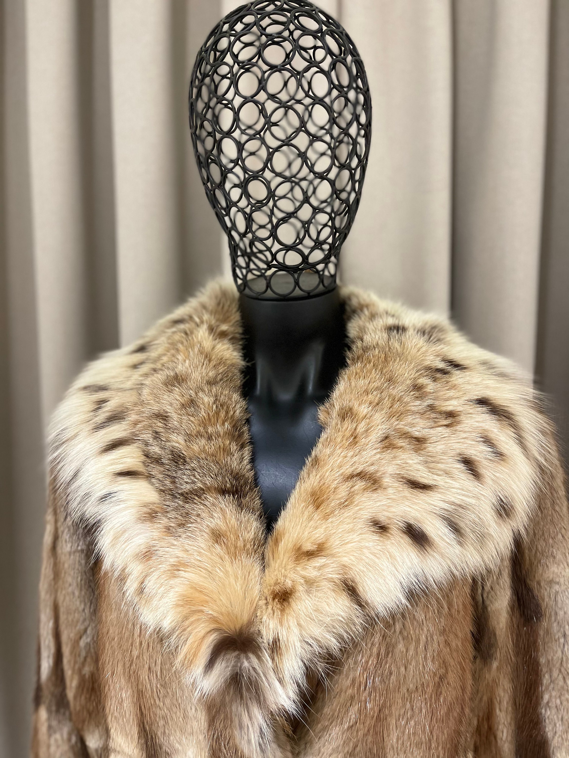 Muskrat Fur Coat Lynx Collar Lynx Fur Coat Real Fur - Etsy